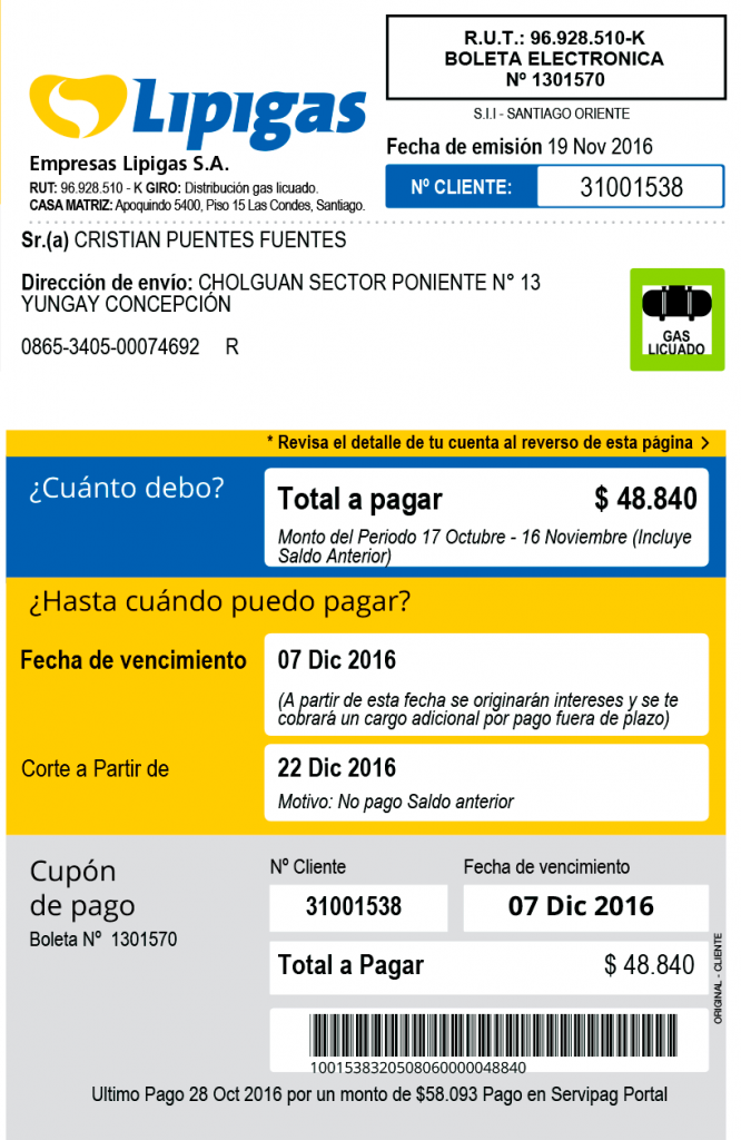 Conoce tu boleta | Lipigas
